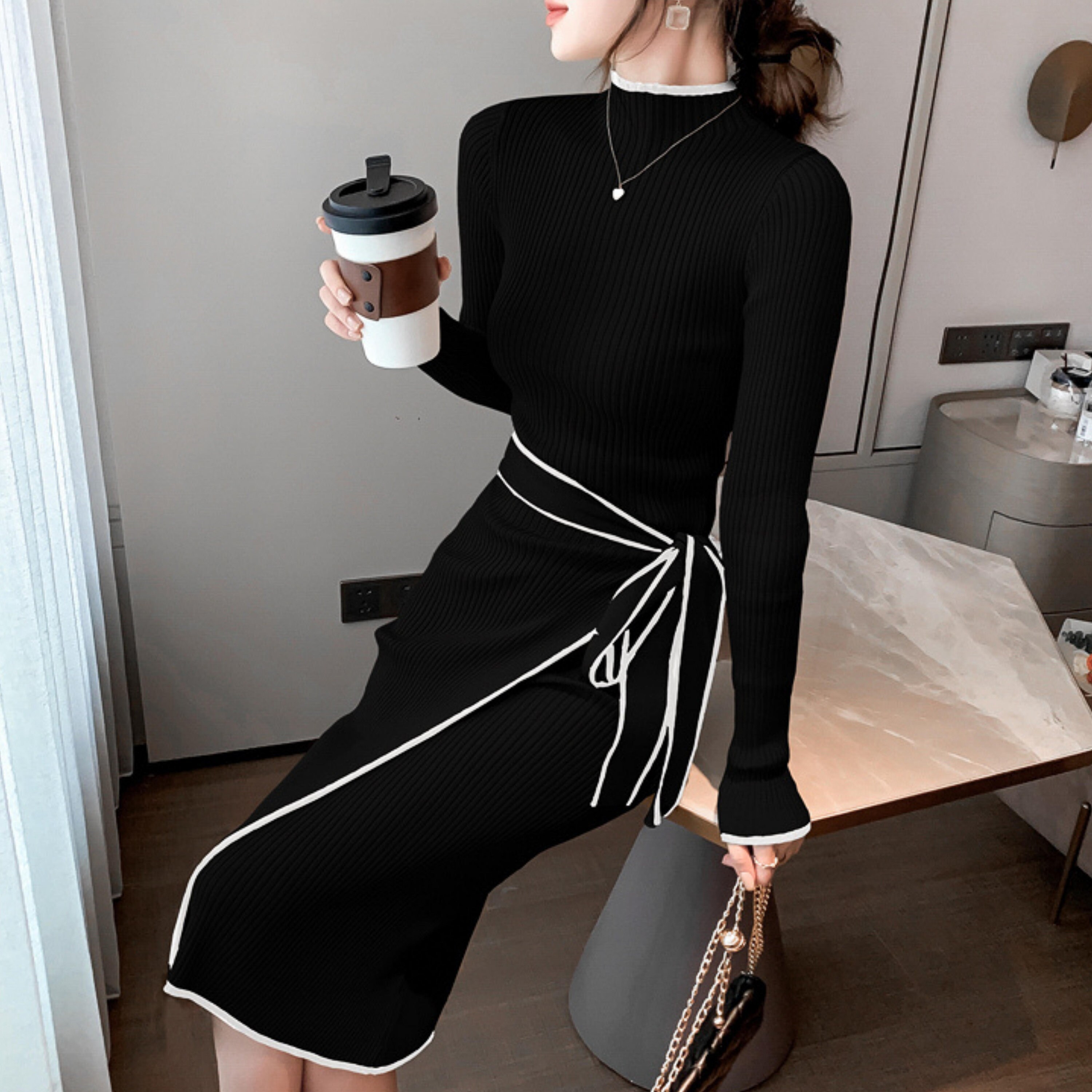 EVERU Modern Office Attire Korean Maxi Dress Long Sleeve - Etsy