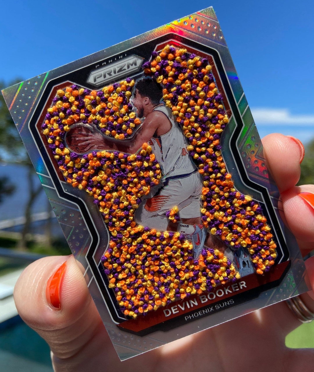 Hand Embroidered Devin Booker Original Artwork 1/1 Panini Prizm Silver ...