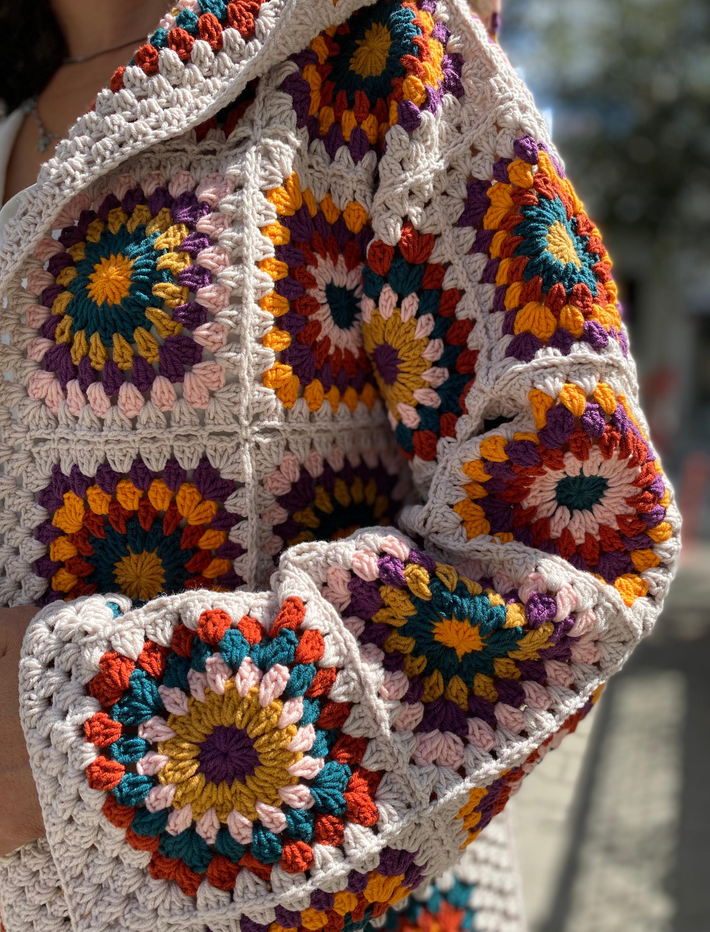 Granny Square Cardigan, Crochet Hooded Cardigan, Gift for Birthday ...
