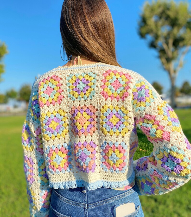 Crop Woman Sweater, Afghan Square Cardigan, Woman Dress, Gift for Woman ...