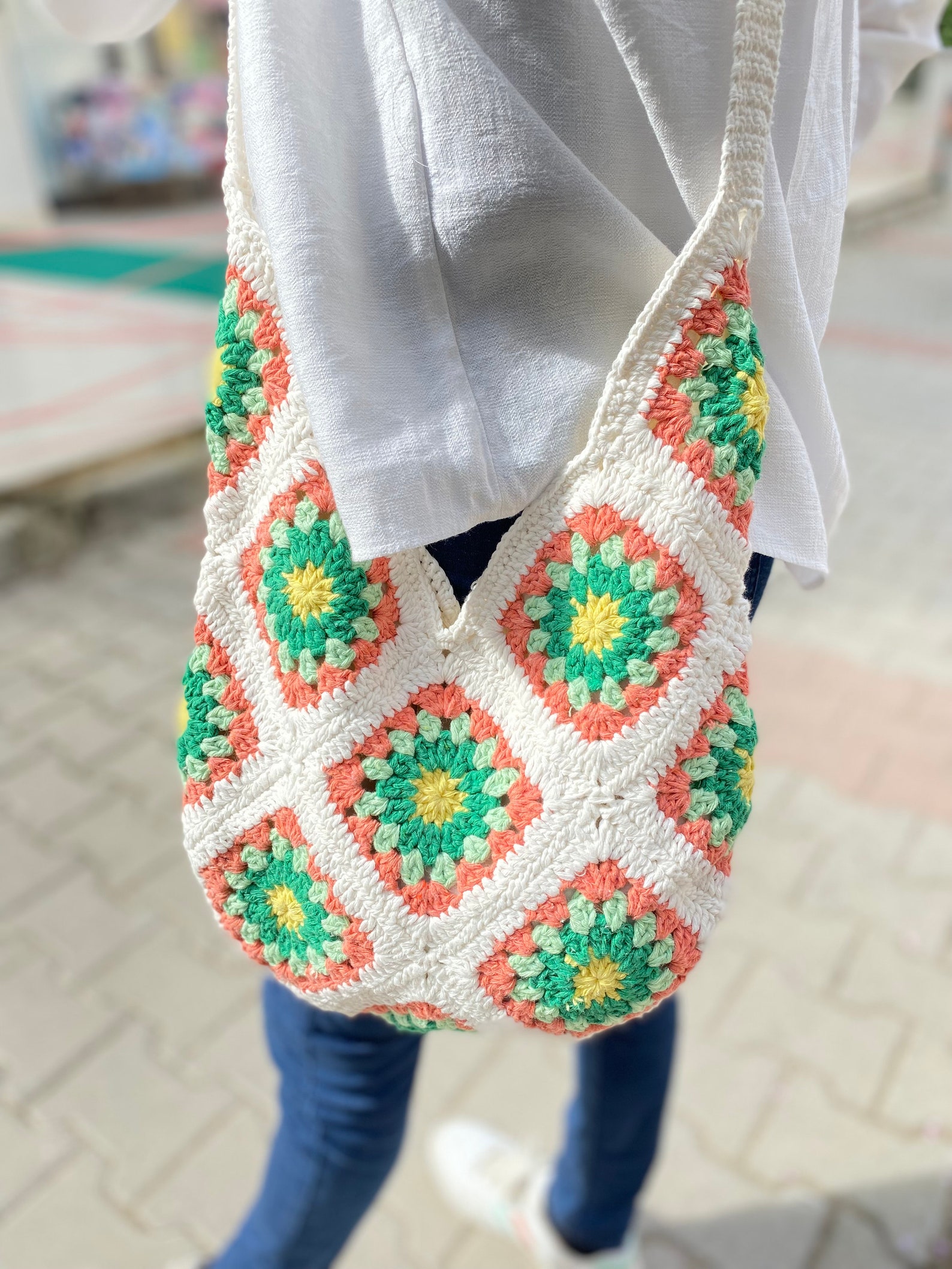 Crochet Shoulder Bag Granny Square Bag Bohemian Style Purse - Etsy