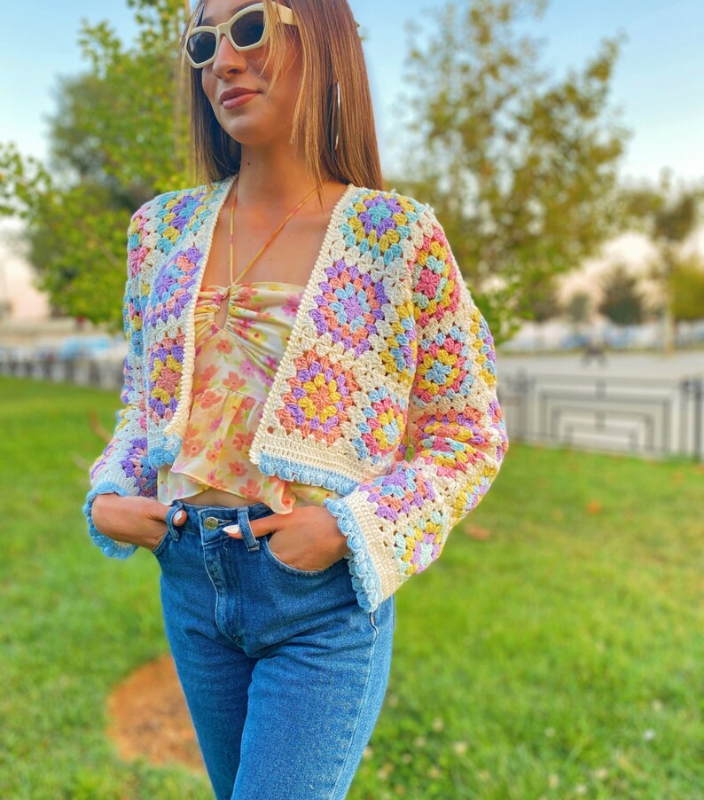 Crop Woman Sweater, Afghan Square Cardigan, Woman Dress, Gift for Woman ...