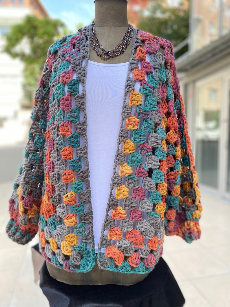 Handmade Multicolor Crochet Hexagon Cardigan, Bohemian Style - Etsy