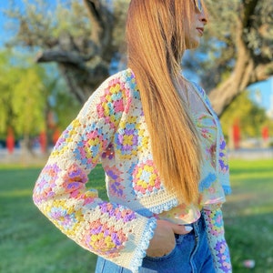 Crop Woman Sweater, Afghan Square Cardigan, Woman Dress, Gift for Woman ...