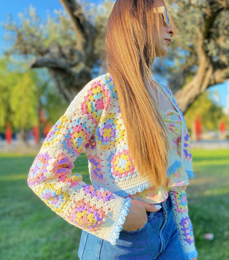 Crop Woman Sweater, Afghan Square Cardigan, Woman Dress, Gift for Woman ...