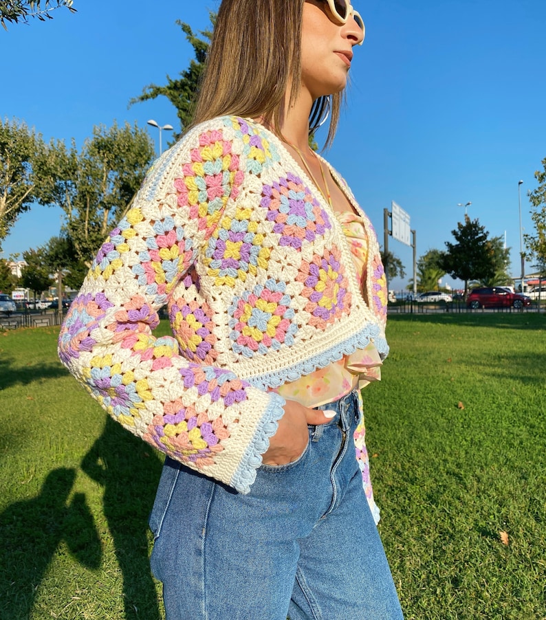 Crop Woman Sweater, Afghan Square Cardigan, Woman Dress, Gift for Woman ...