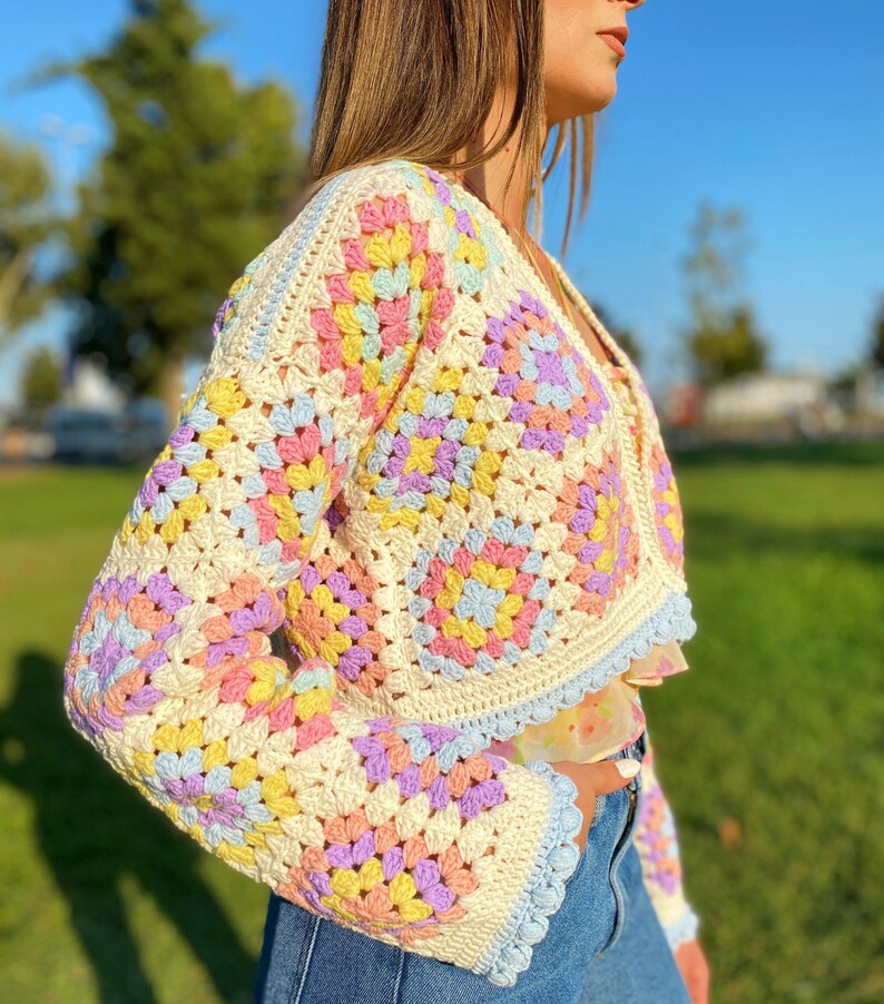 Crop Woman Sweater, Afghan Square Cardigan, Woman Dress, Gift for Woman ...