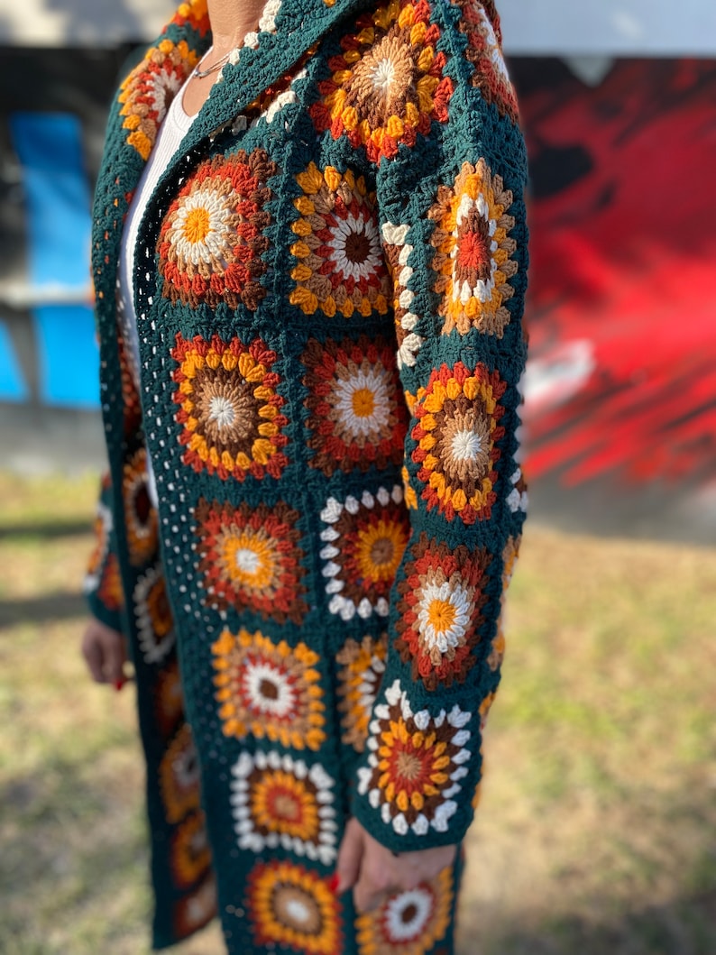 Colorful Crochet Sweater Colorful Wool Cardiganafghan Granny - Etsy