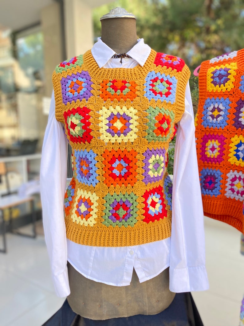 Patchwork Sweatergranny Square Sweater Granny Square Vest - Etsy