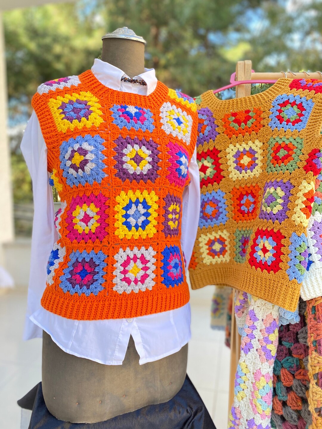 Patchwork Sweater,granny Square Sweater, Granny Square Vest, Handmade ...