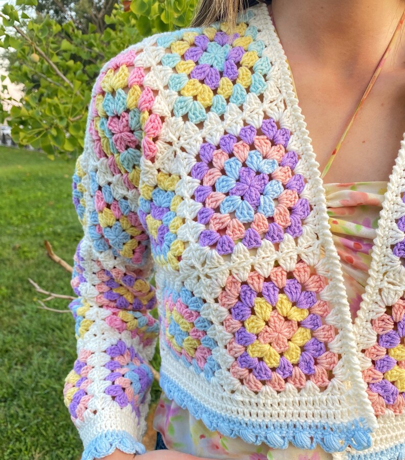 Crop Woman Sweater, Afghan Square Cardigan, Woman Dress, Gift for Woman ...