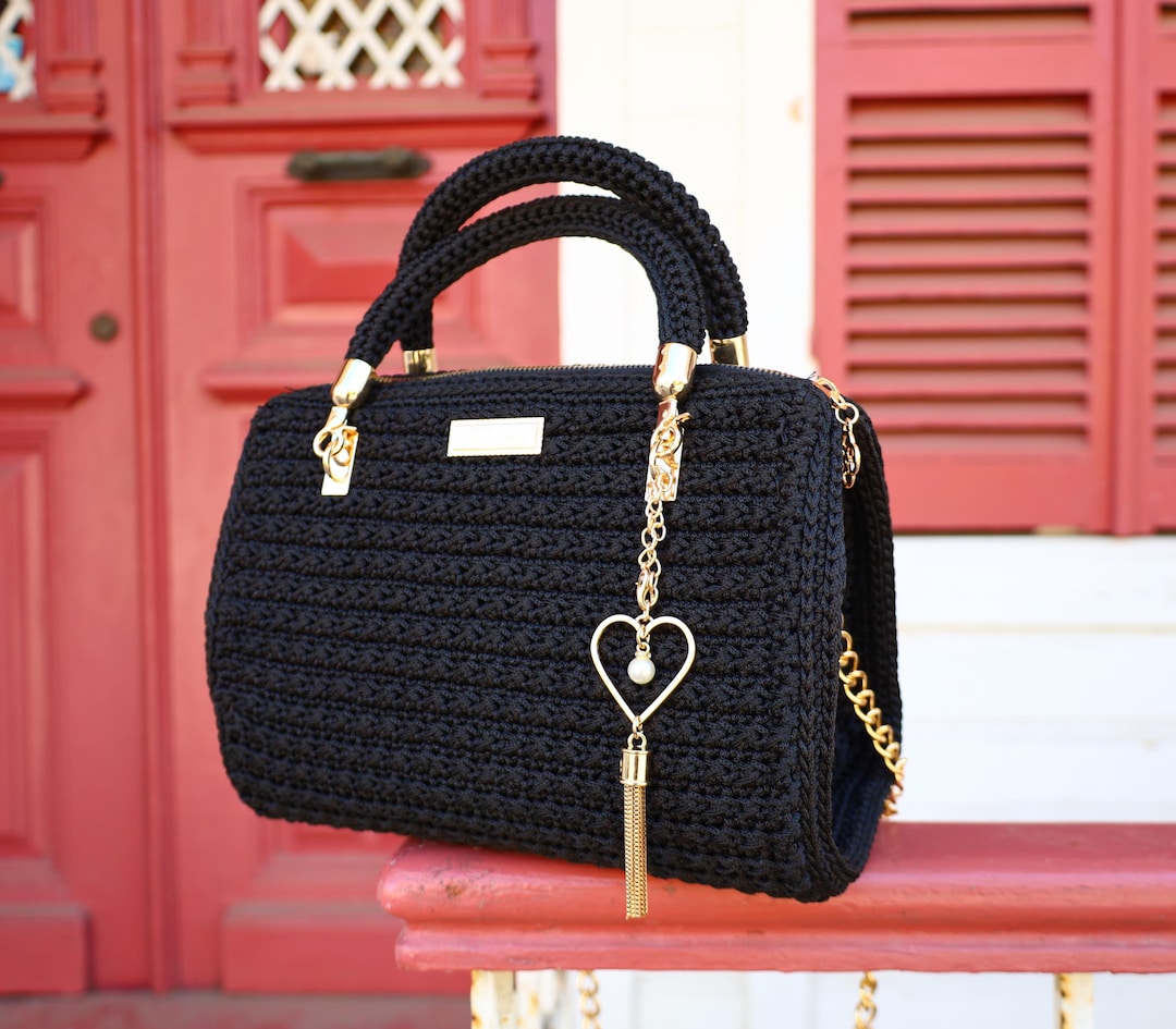 Luxury Handmade Crochet Bag With Gold Chain, Elegant Macrame Purse With ...