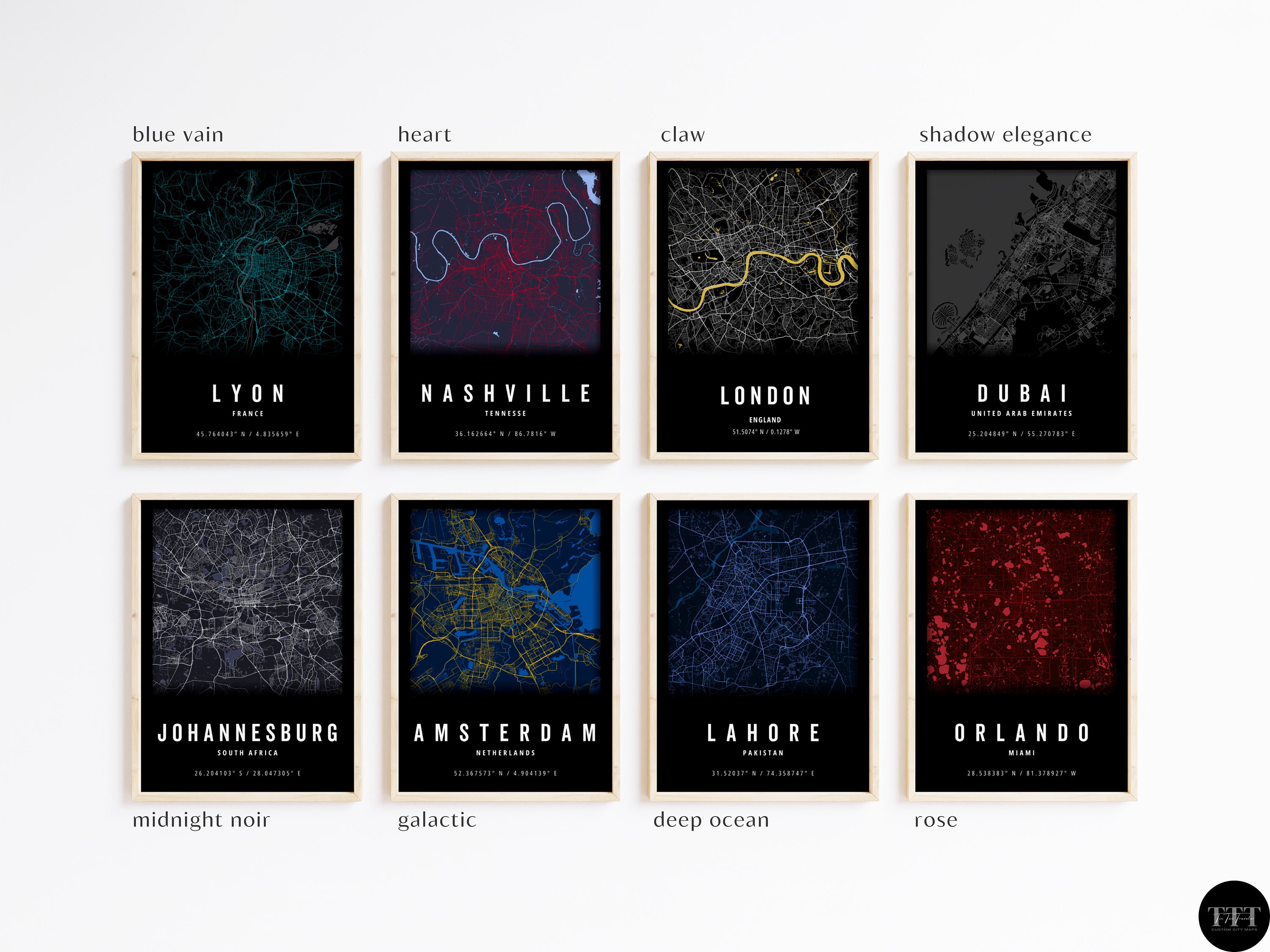 Mapa minimalista, mapa de la ciudad personalizado, conjunto de 3 ...