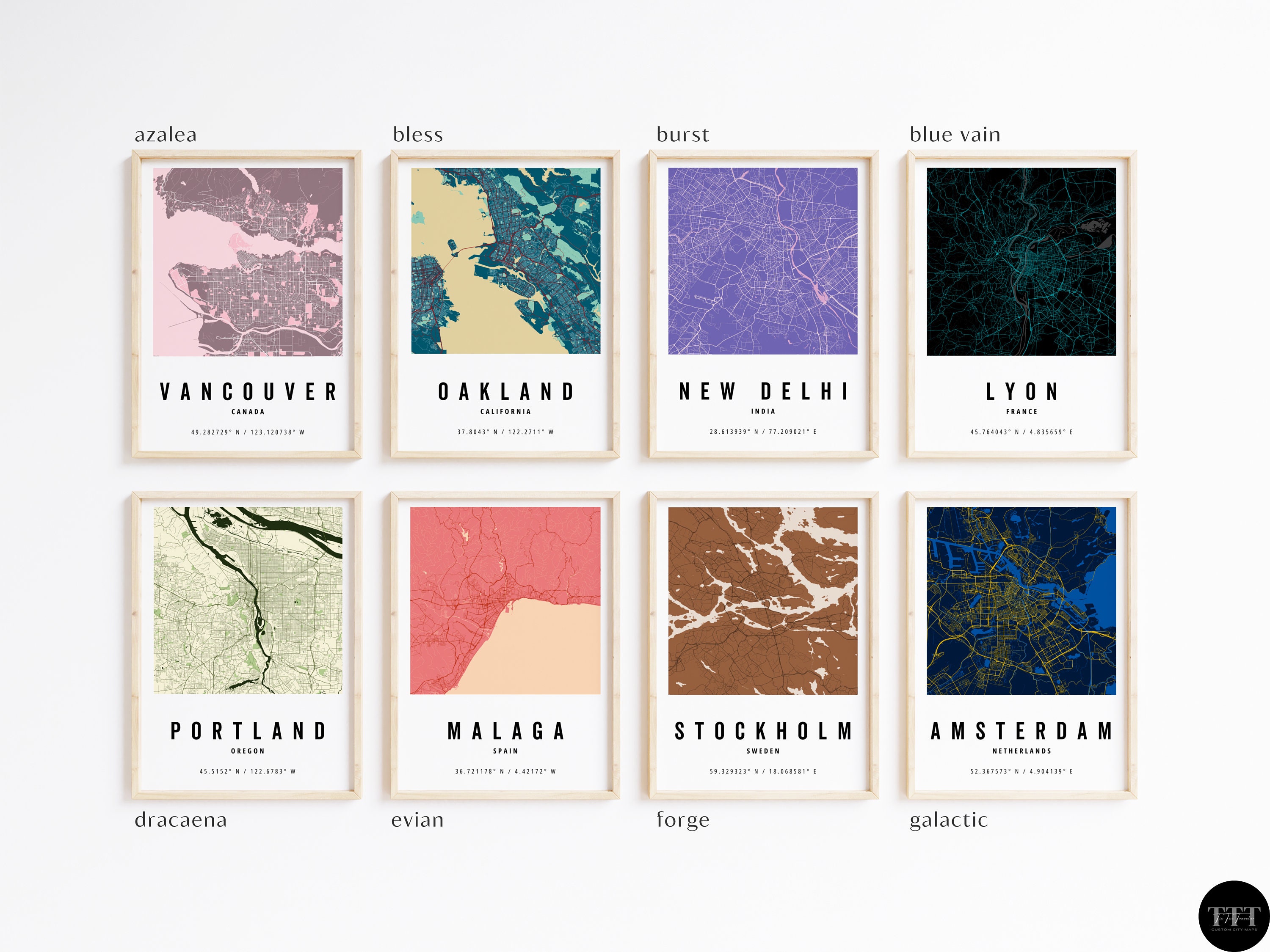 Set of 3 Decor, Custom City Map, Custom Locations, Minimalist Map ...