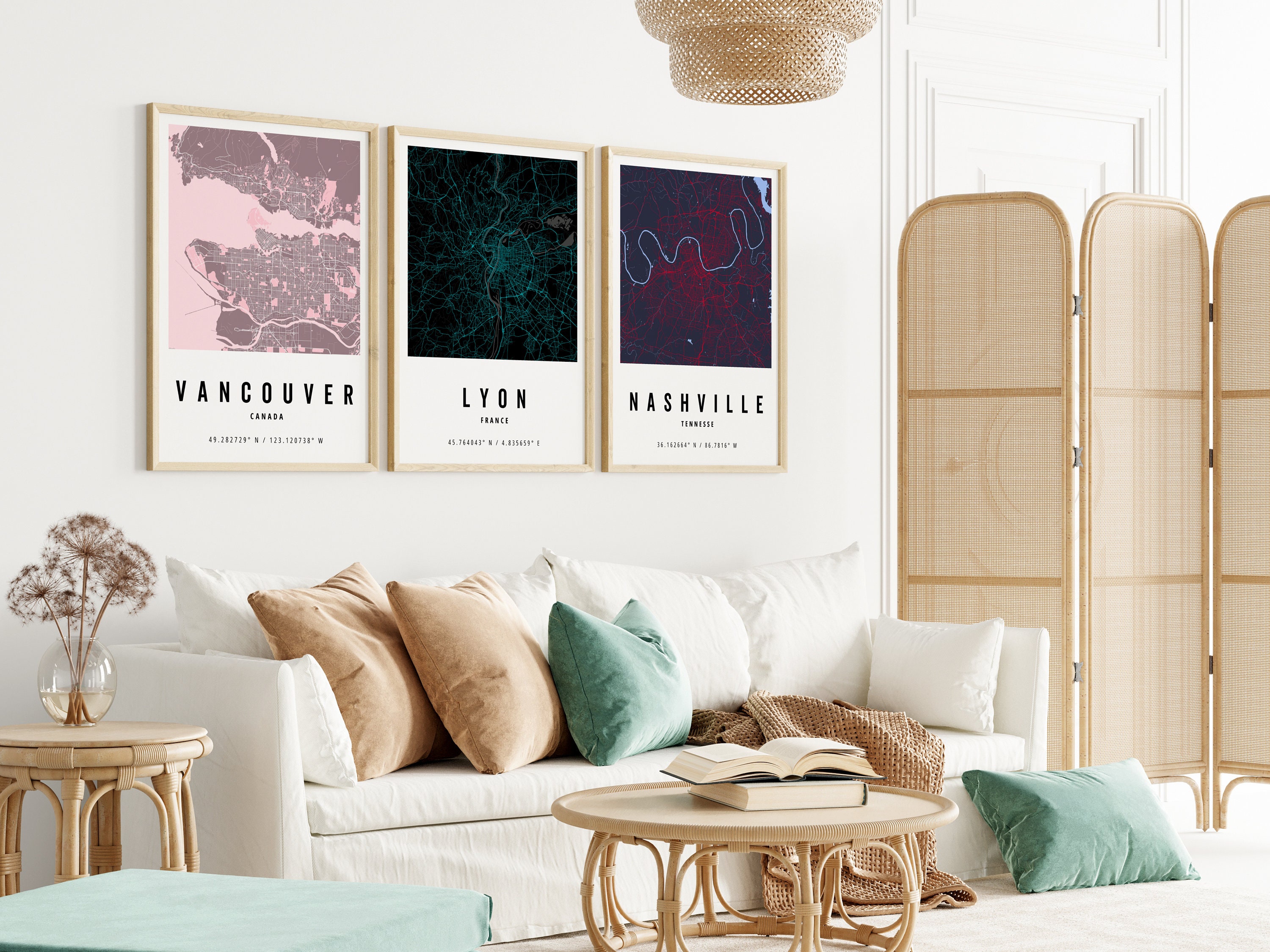 Set of 3 Decor, Custom City Map, Custom Locations, Minimalist Map ...