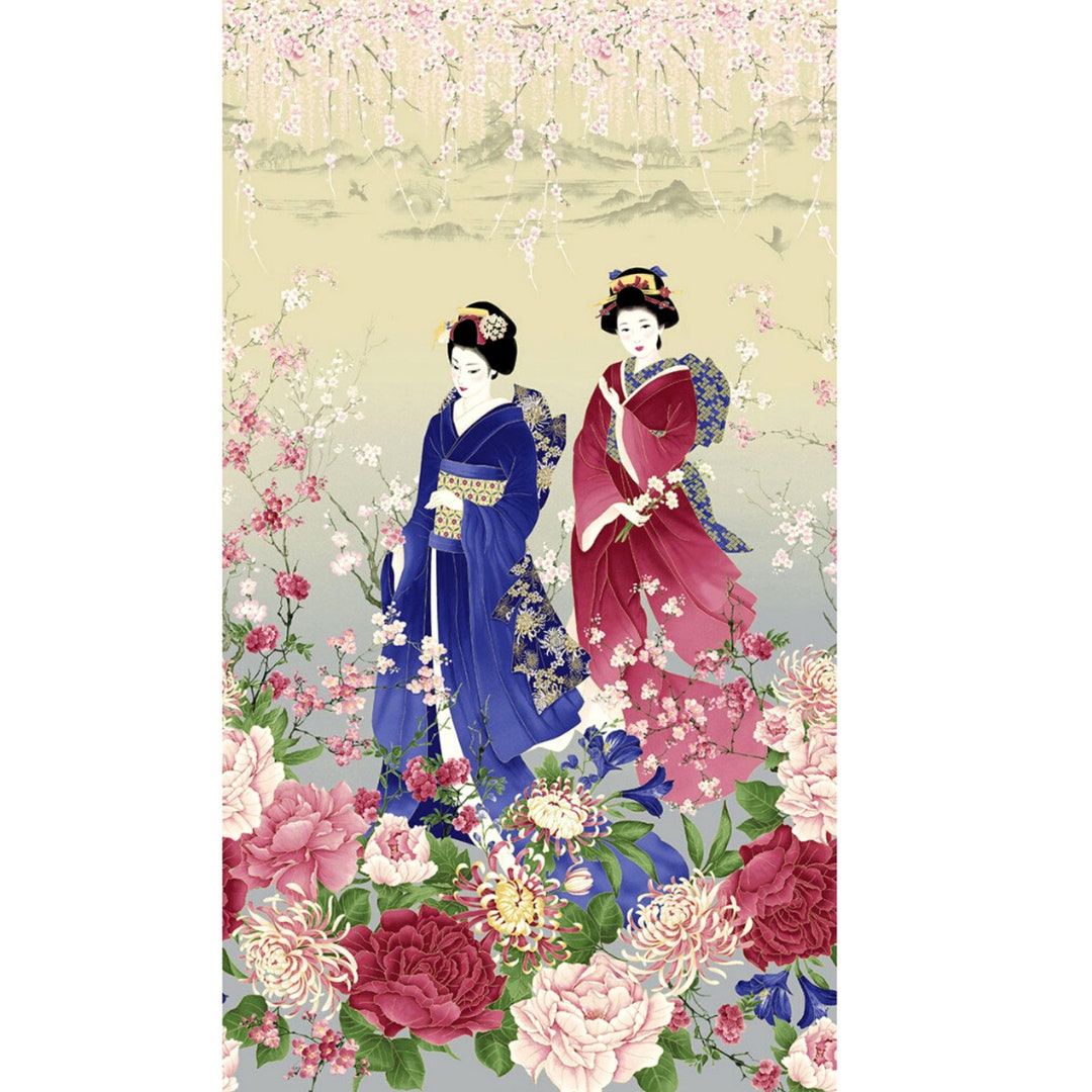 Sakura Japanese Geisha Fabric PANEL by Chong-a Hwang – Quilting Cotton ...