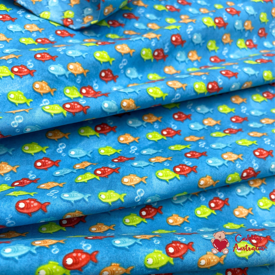 Side by Side Fish Fabric, Sea Life, Cotton, Quilting Fabric, Marine ...