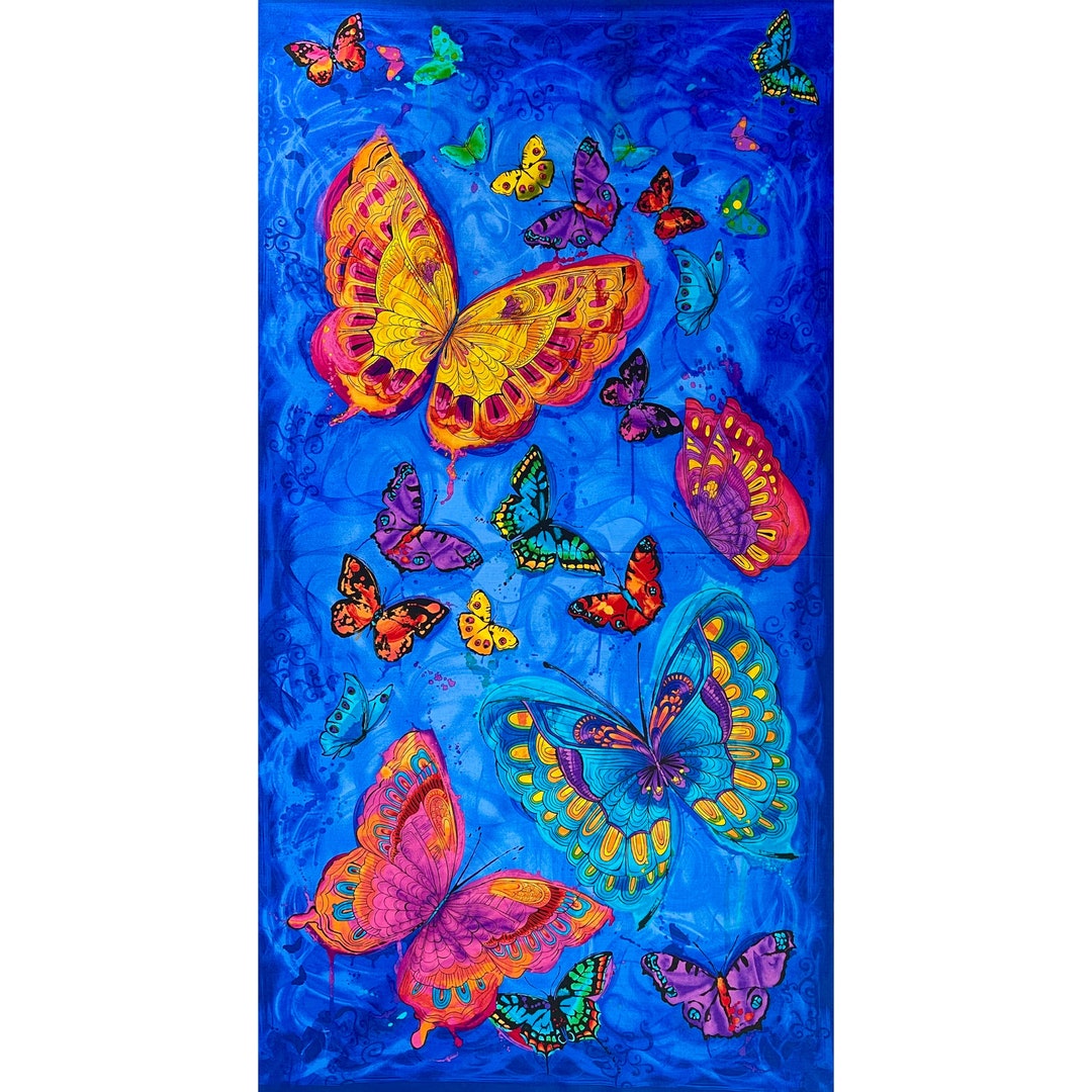 Butterflies Fabric Panel - Large Monterey Blue by Timeless Treasures ...