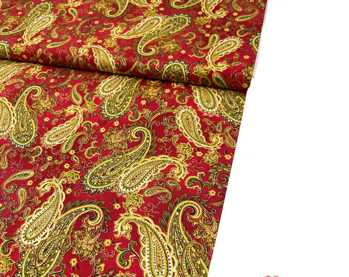 Christmas Splendor Red Fabric, Gold Metallic, Quilt, Craft, Cotton ...