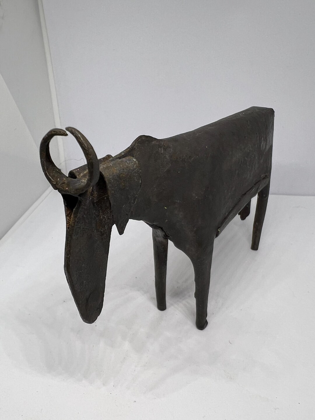 Brutalist Metal Cow Sculpture. Hand Forged Minimalist Bovine Figure ...