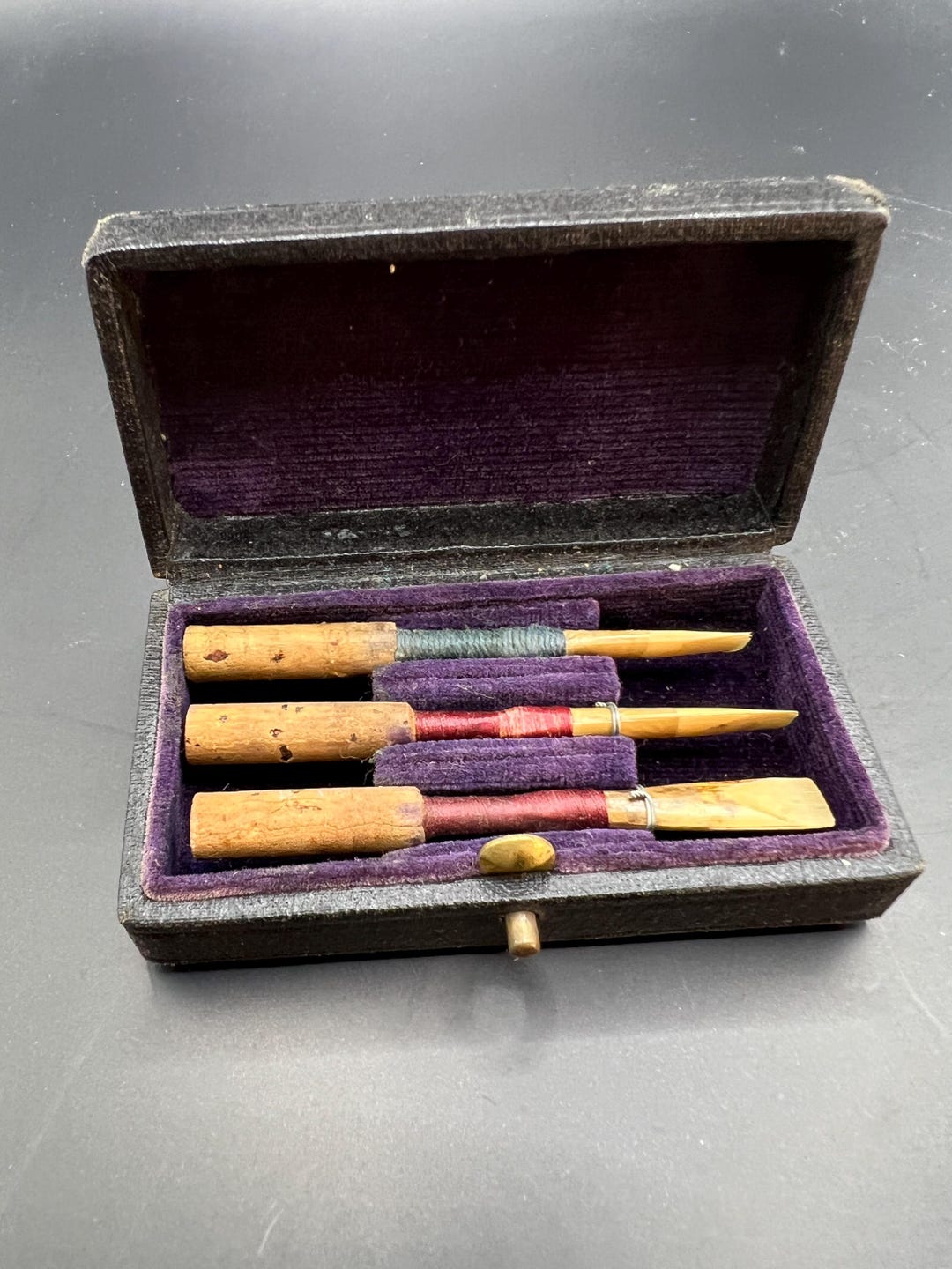 Vintage Oboe Reeds in Original Box. Set 3 Oboe Reeds in Purple Velvet ...