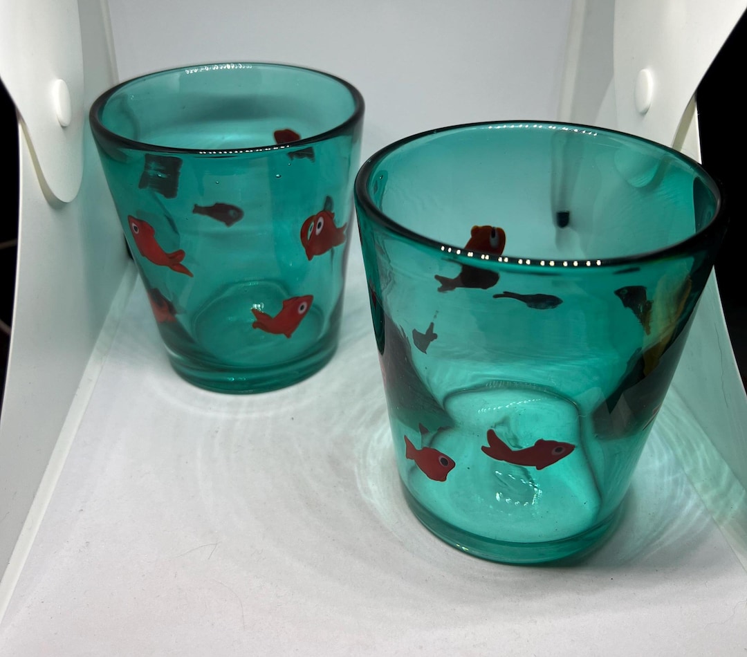 Vintage Handblown Crate and Barrel Drinking Glasses Goldfish Koi Rare ...