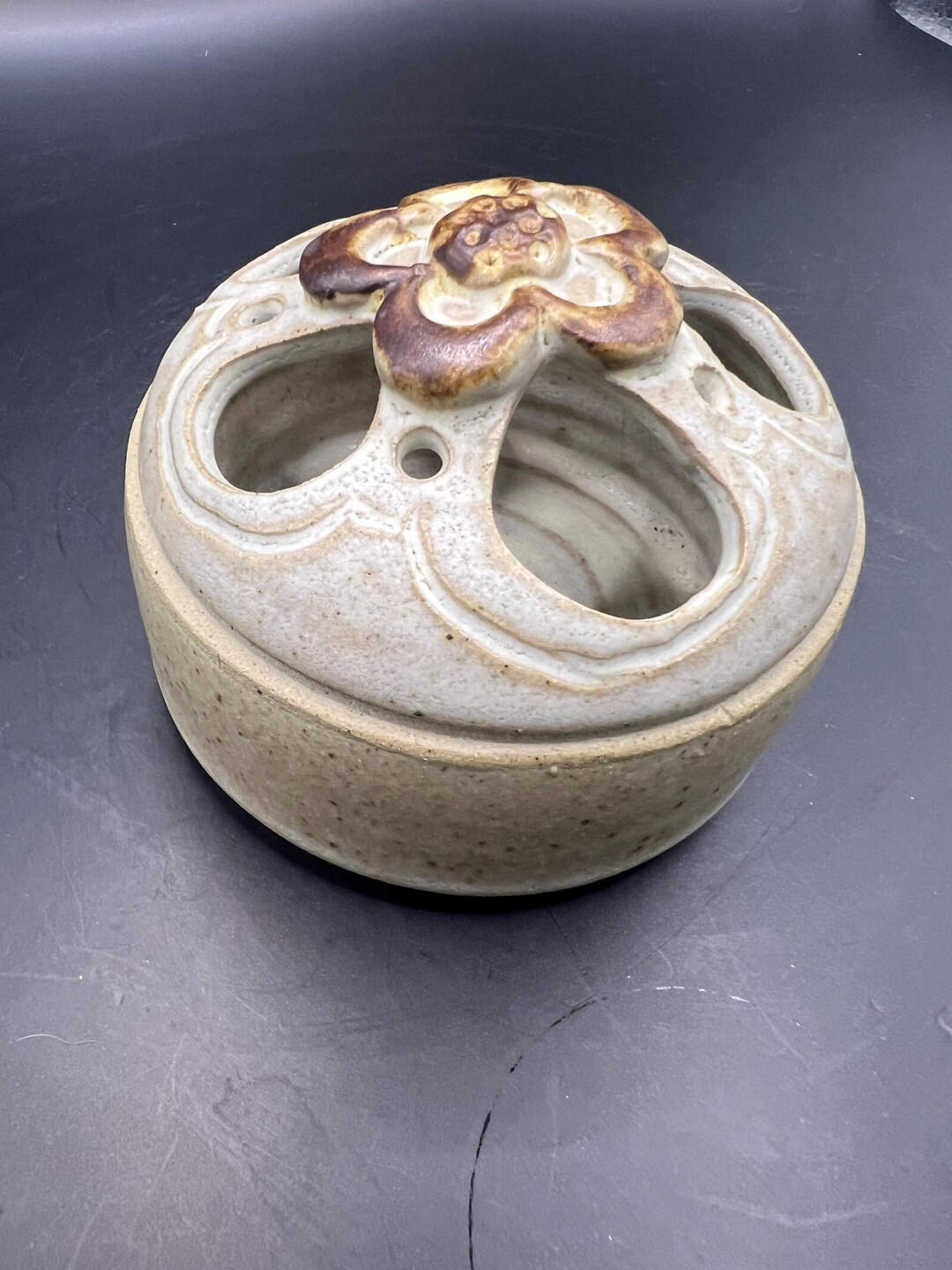 Studio Pottery Potpourri Lidded Pot. Stoneware Syl Macro Stamped ...