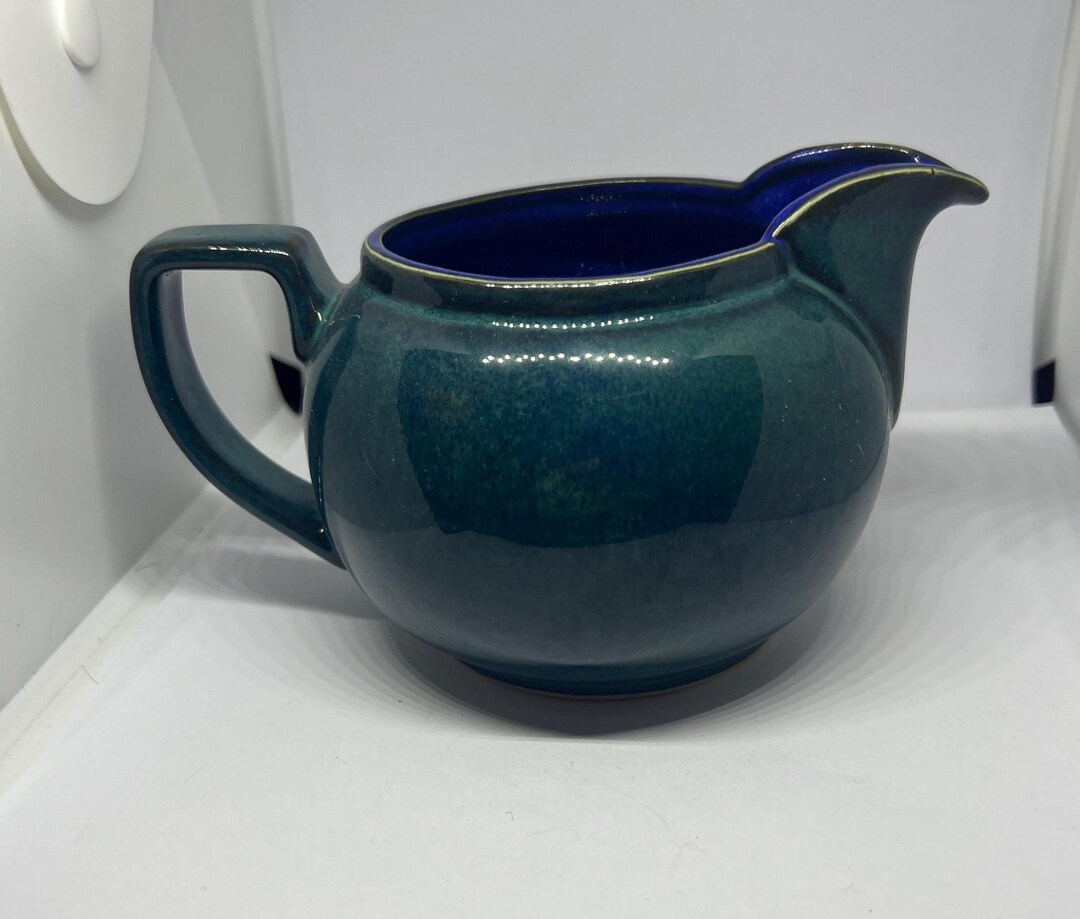 Vintage Denby Metz Milk Jug Creamer. Green Glazed Outer With Blue Glaze ...