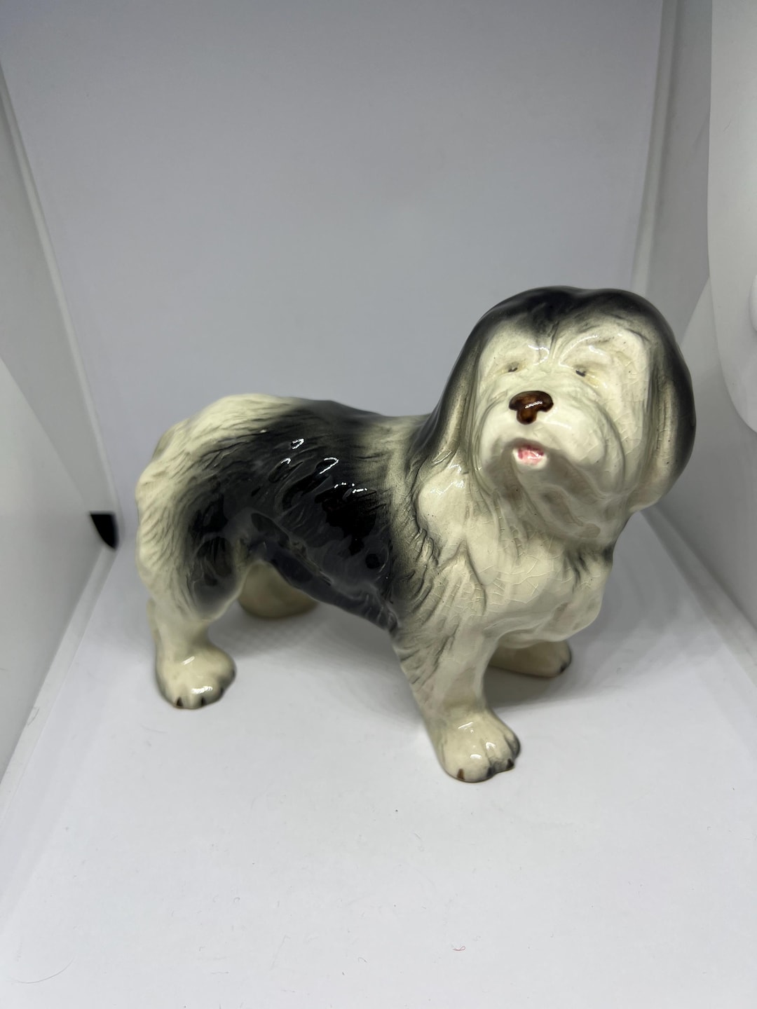 Vintage Old English Sheepdog Figurine. Ceramic Dog Ornament. Stamped ...