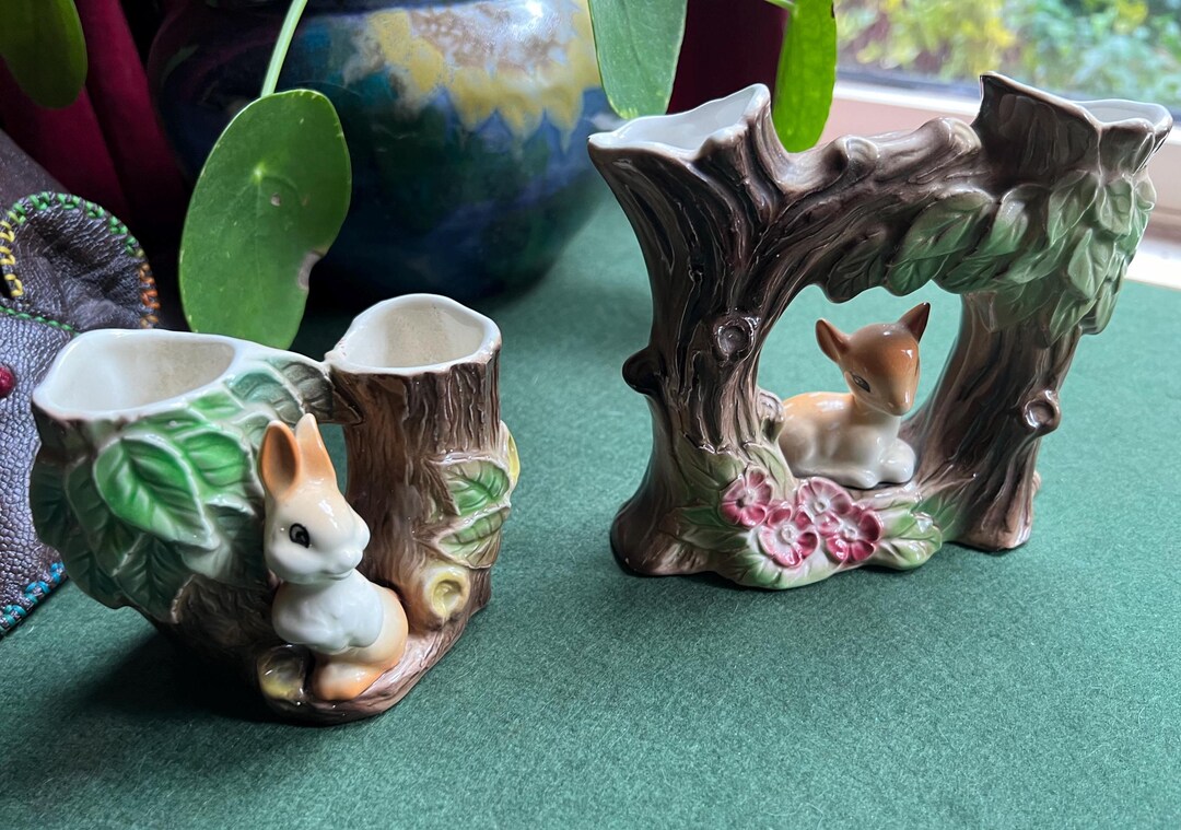 Vintage Hornsea Posy Vases. Fauna Baby Rabbit Sitting by a Tree Stump ...