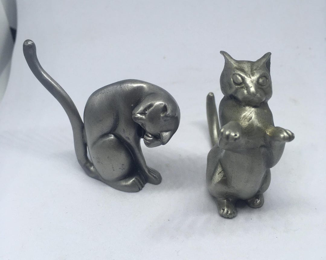 Two Pewter Cats One Sitting up Boxing, Marked Selangor Pewter 7703. One ...