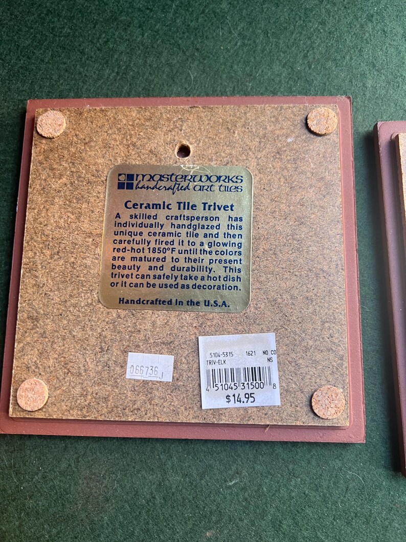 Vintage Ceramic Tile Trivets. Elk Mountain Scene and Kokopelli Maze ...