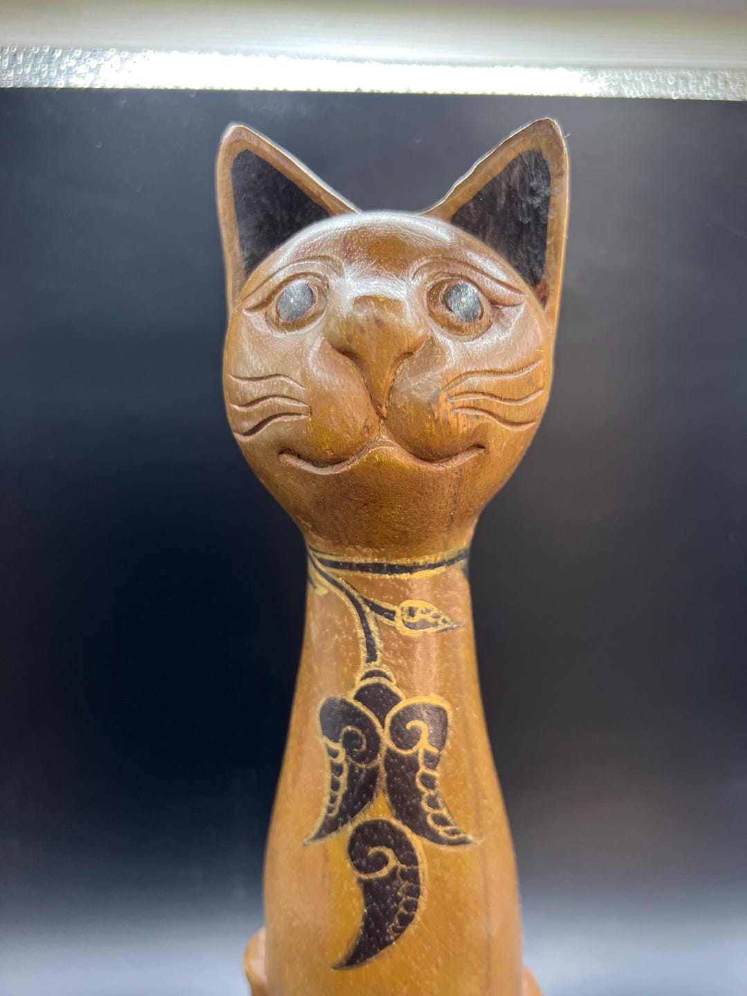 Hand Carved Wooden Cat Figurine. Made in Thailand Decorative Tall ...