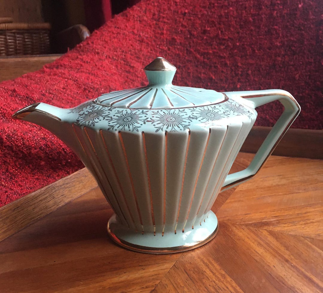 Vintage Sadler Teapot Art Deco 1930's Gold Turquoise Starburst Design ...
