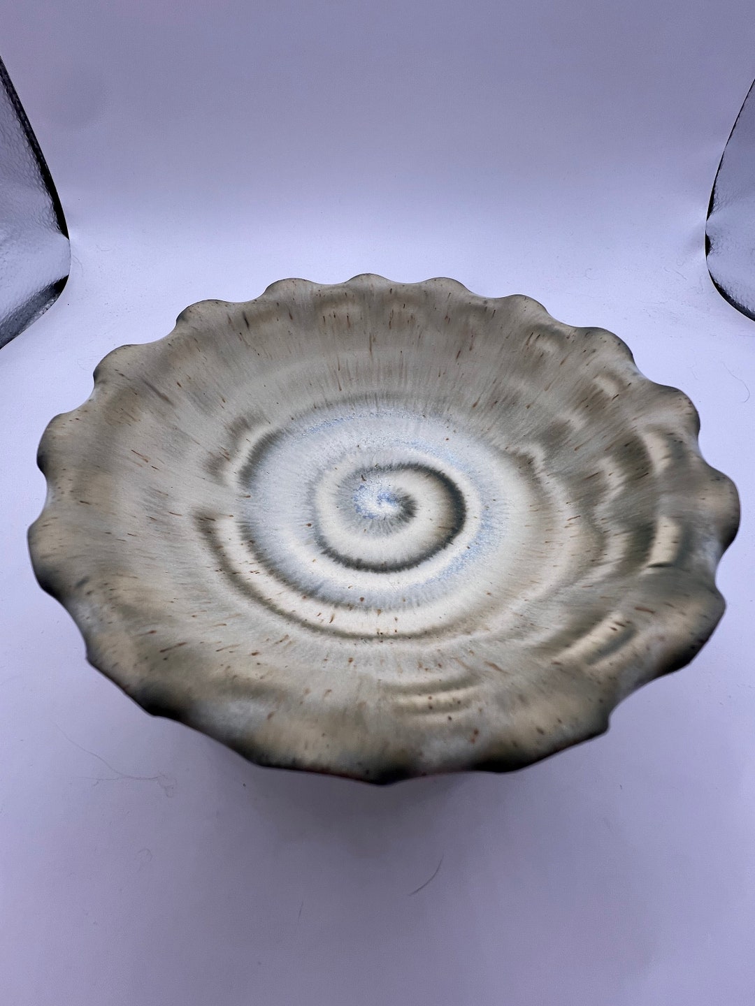 Ingleton Pottery Footed Dish. Ruffled Edge Studio Pottery Pedestal Dish ...