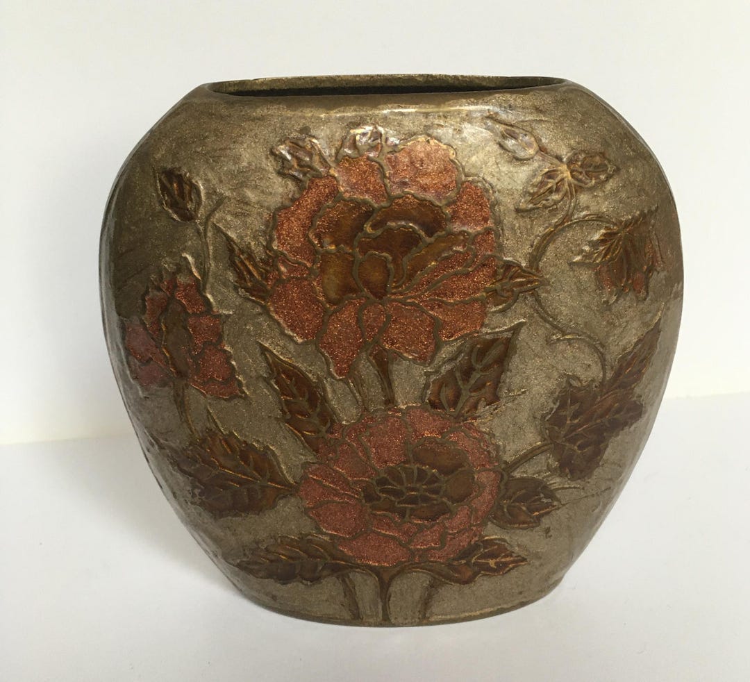Posy Vase. Indian Brass Vintage Flower Patterned Enamel Bud Vase. Brass ...