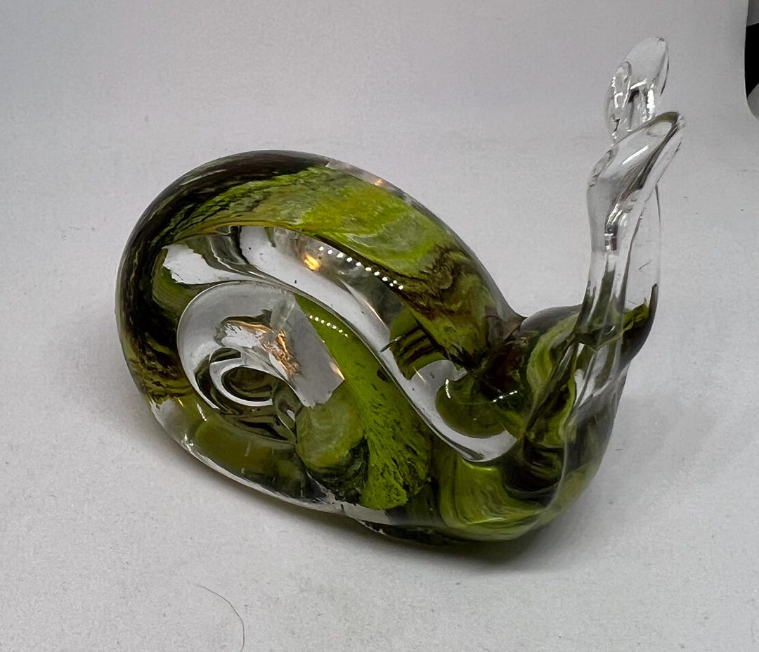 Snail Paperweight Hand Blown Glass Snail Clear Green Glass Snail ...
