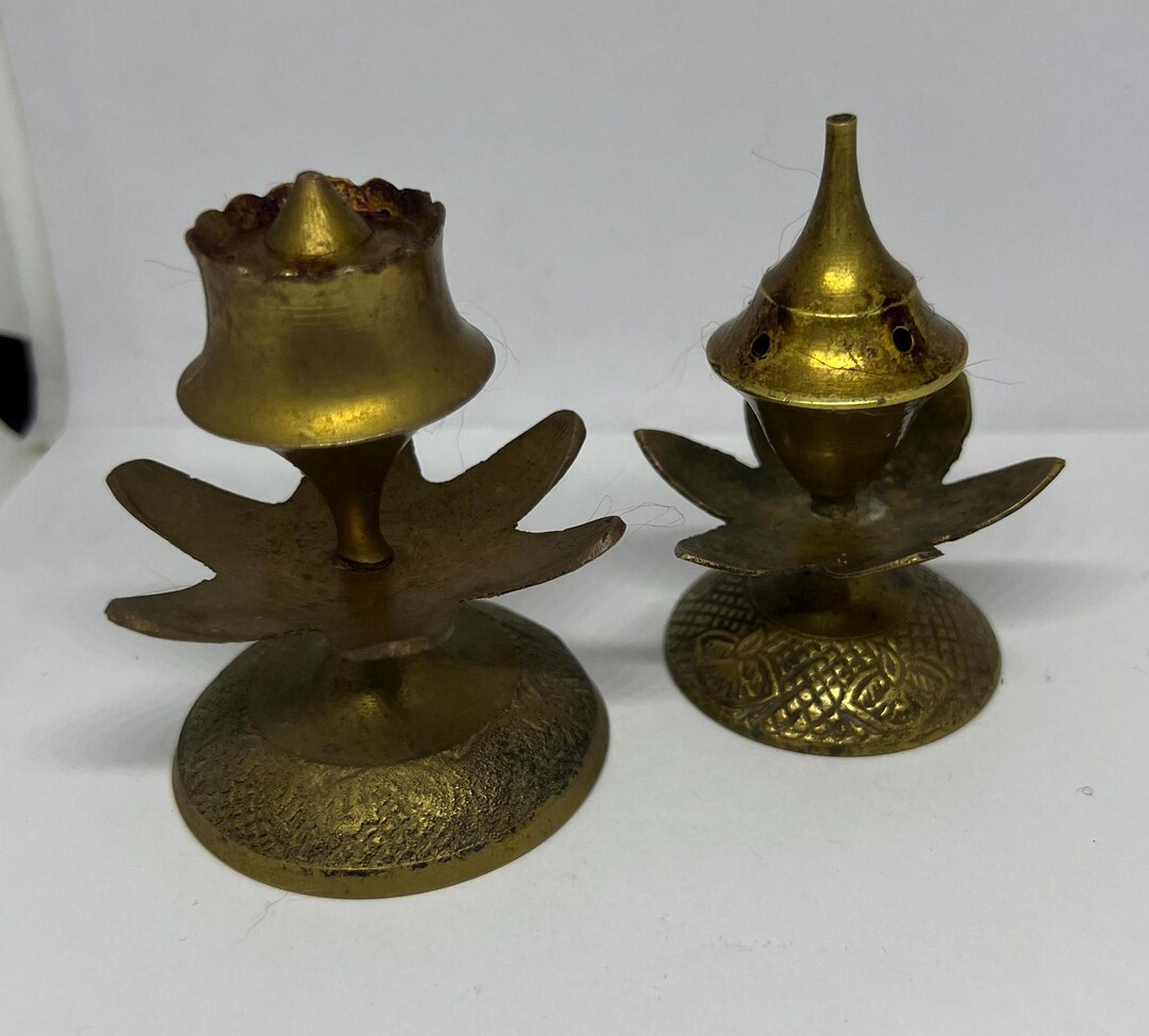 Pair of Vintage Brass Incense Holders. Quirky Brass Decorative Incense ...