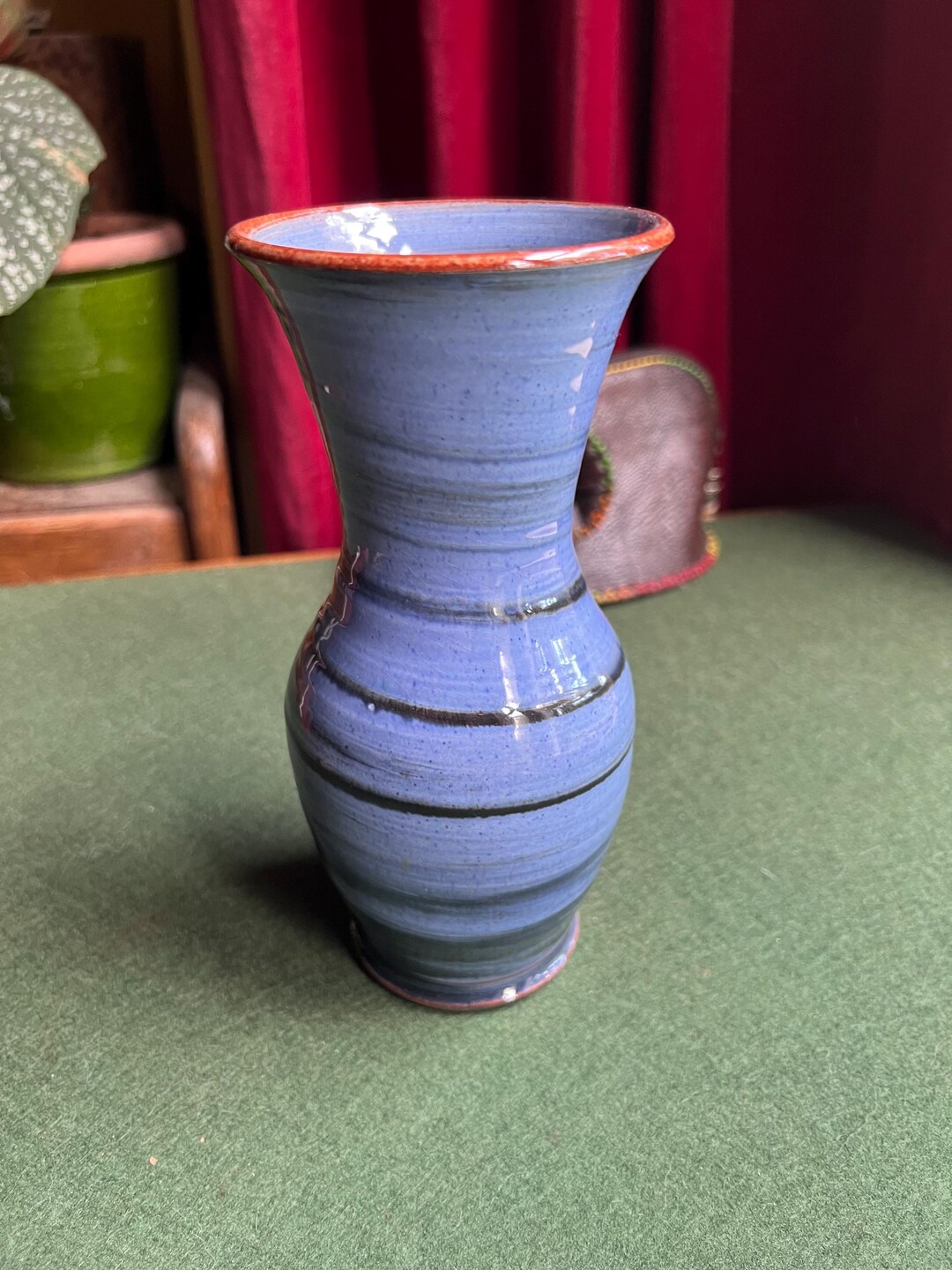 Beautiful Vintage Studio Pottery Vase. Blue Glaze With Black Swirl and ...