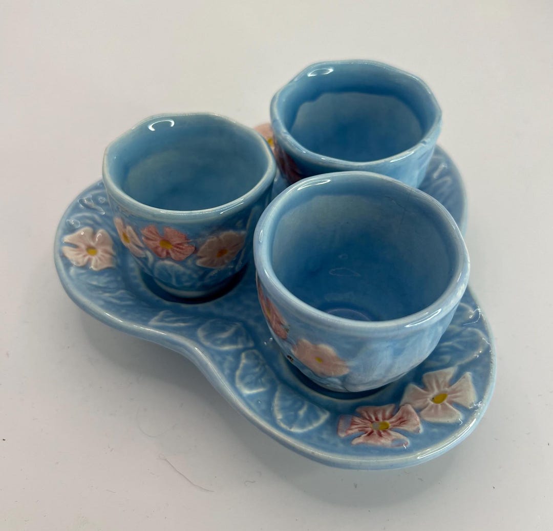 Vintage Egg Cups. Melba Ware Blue & Pink Pottery Egg Cups Set. Late ...