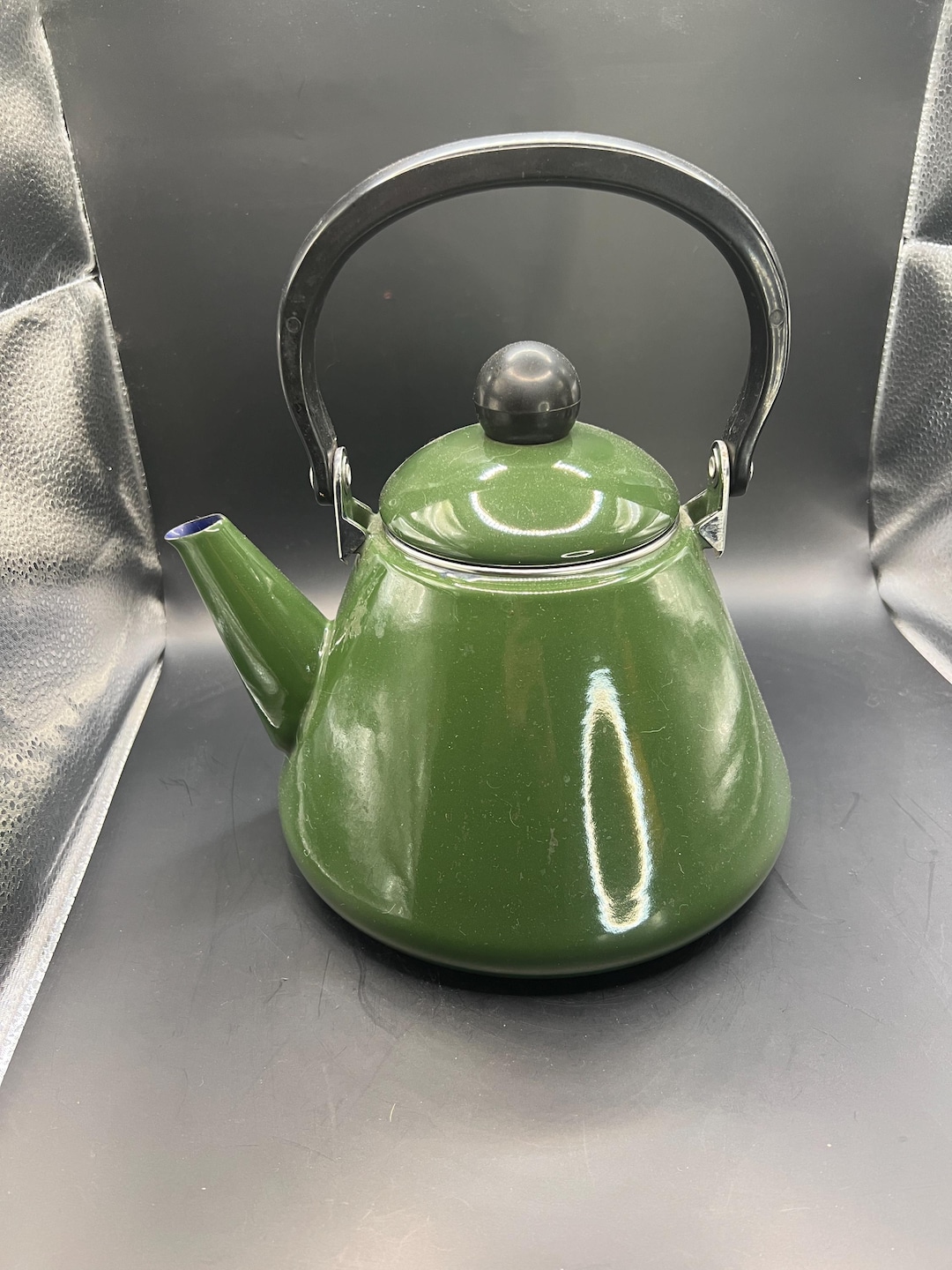 Vintage Green Enamel Kettle. Stove Top Kettle. Le Creuset Style Green ...