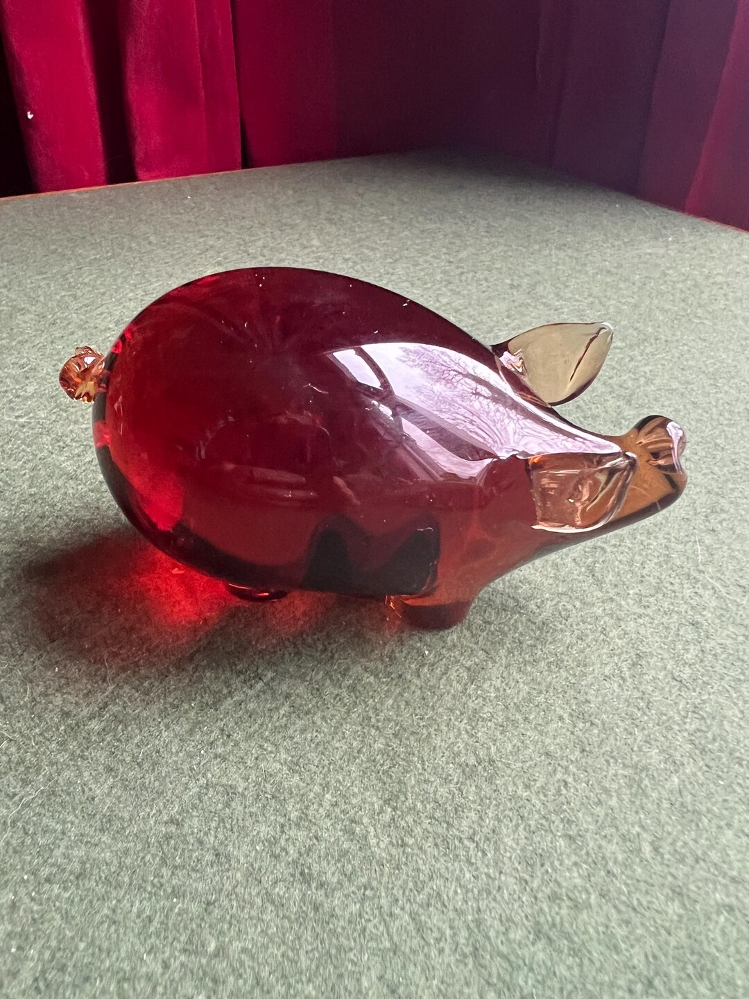 Vintage Ruby Glass Pig Figurine. Hand Blown Quirky Piglet . Original ...