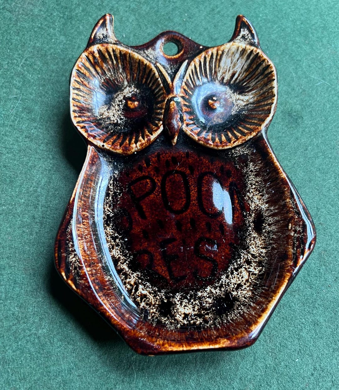 Vintage Brown Owl Spoon Rest. Drip Brown Glaze Wide Eyed Owl Wall ...