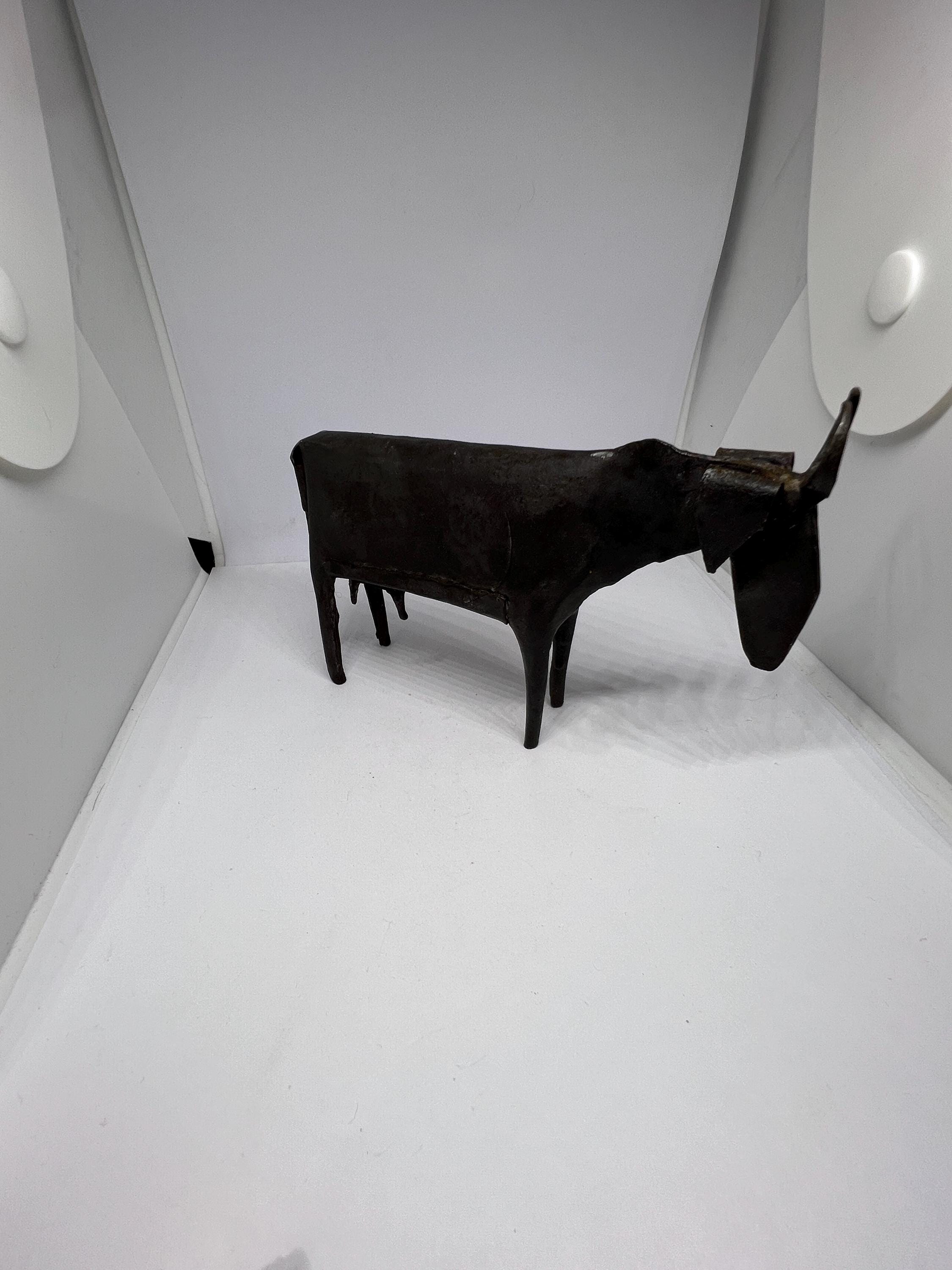 Brutalist Metal Cow Sculpture. Hand Forged Minimalist Bovine Figure ...