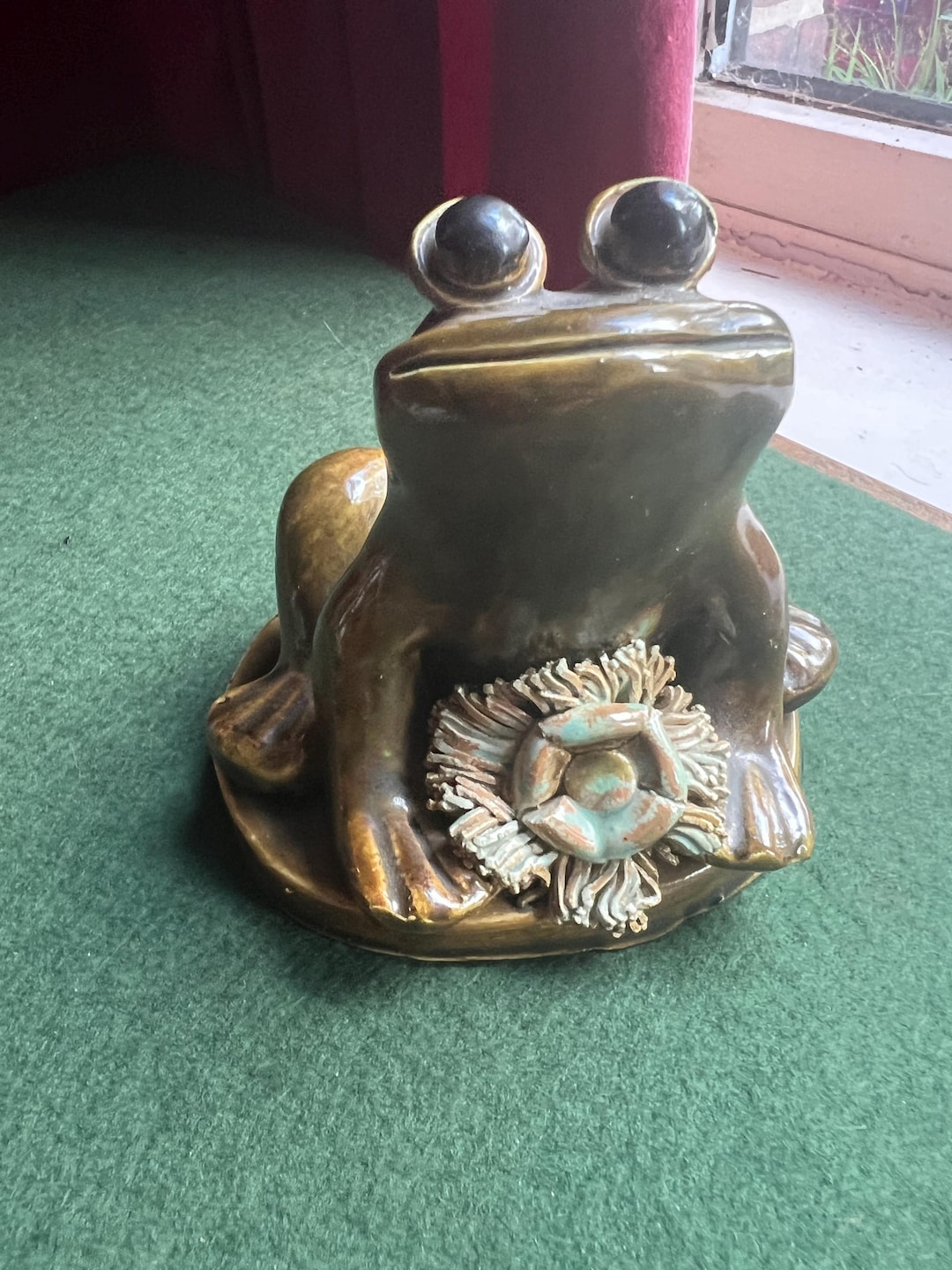 Studio Pottery Frog Figurine. Quirky Green Glazed Hand Built Frog ...