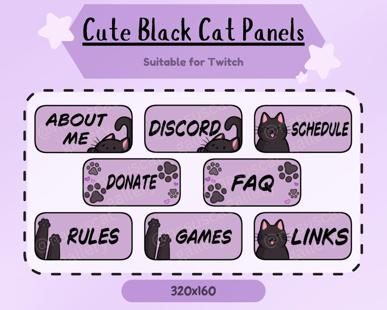 Cute Simple Kawaii Black Cat Panels for Twitch - Etsy