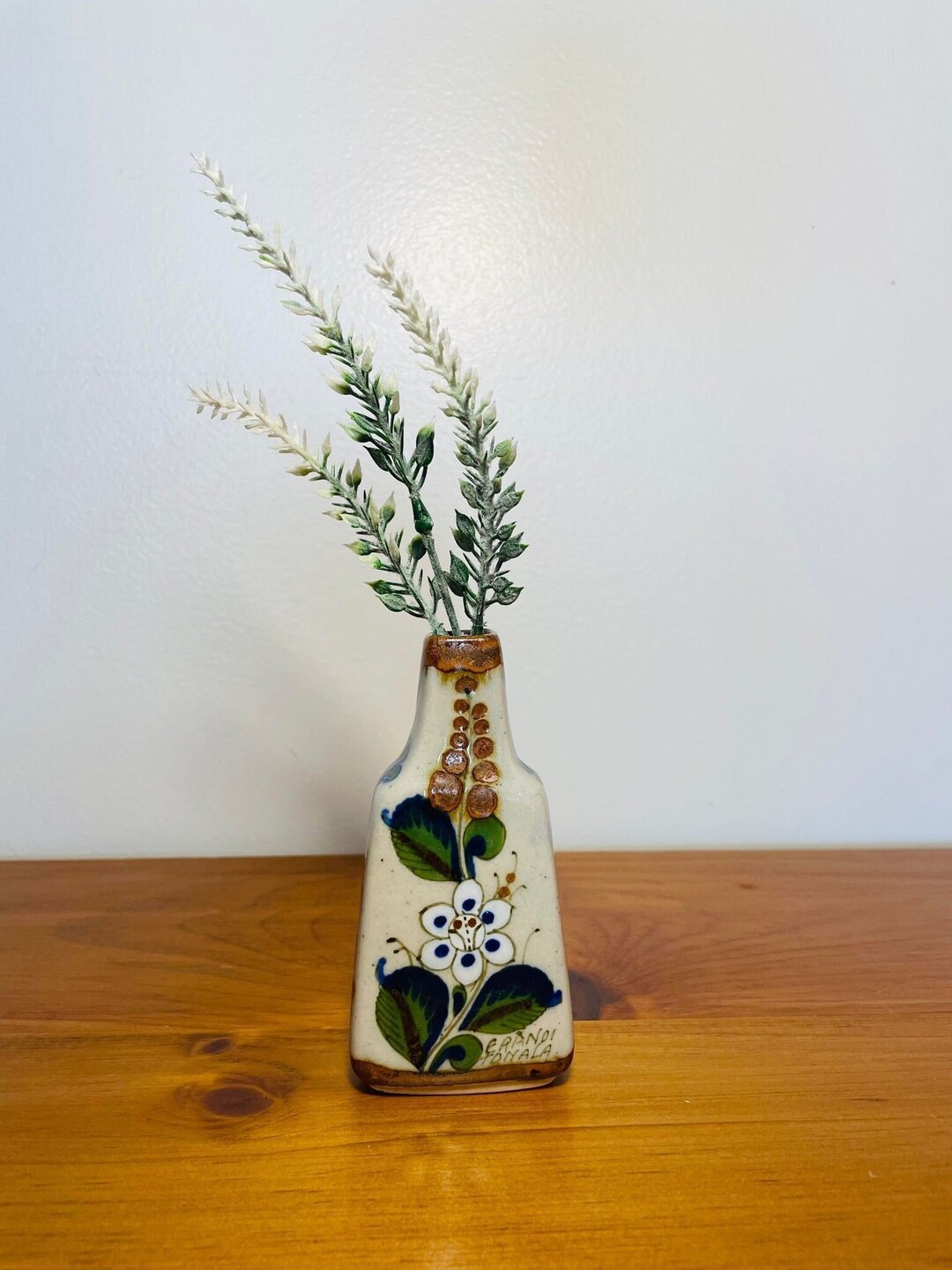 Vintage Mexican Tonala Pottery Floral Bud Vase Signed Erandi - Etsy