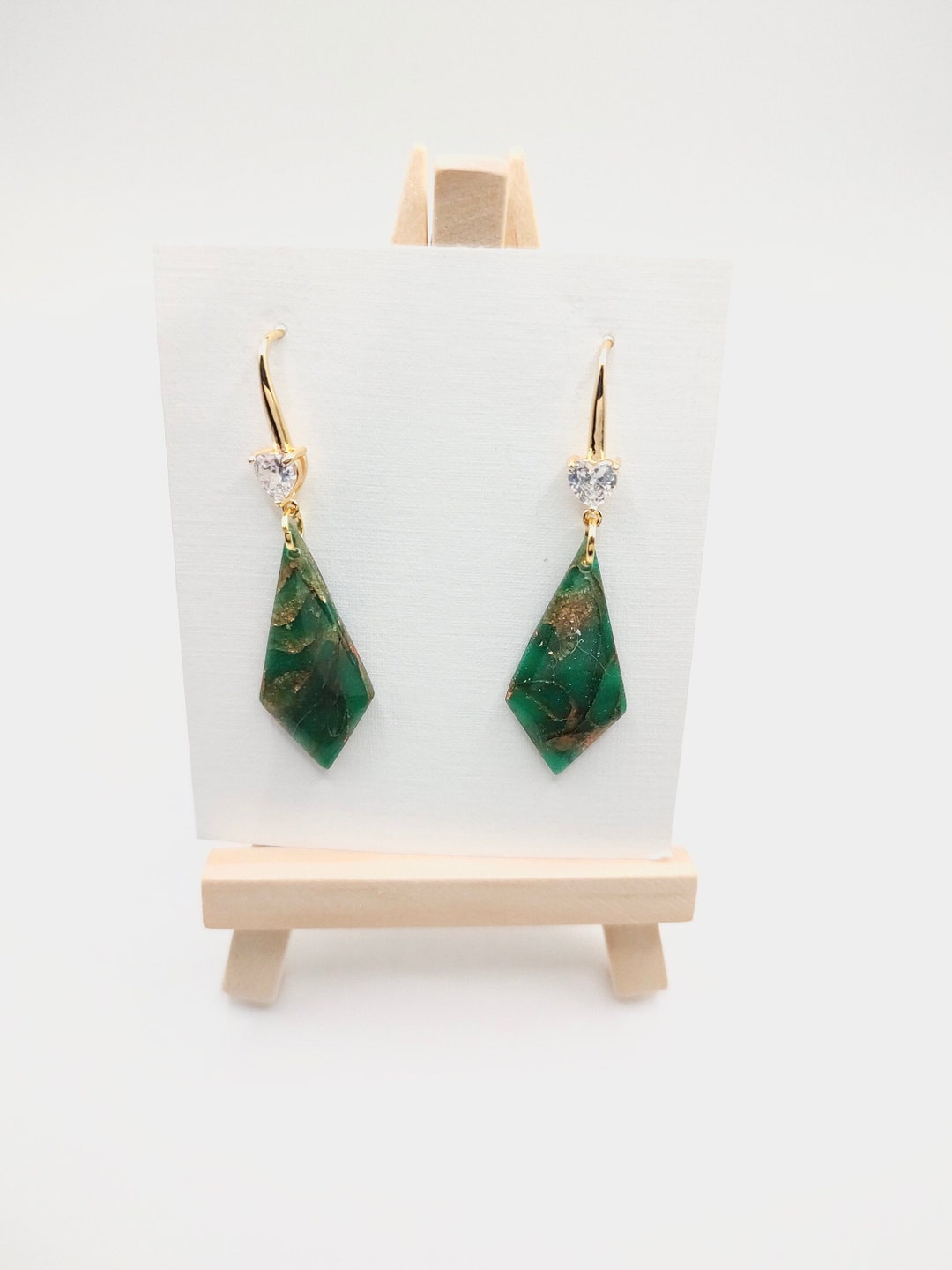 Emerald Green and Gold Earrings || Handmade Polymer Clay Earrings ...