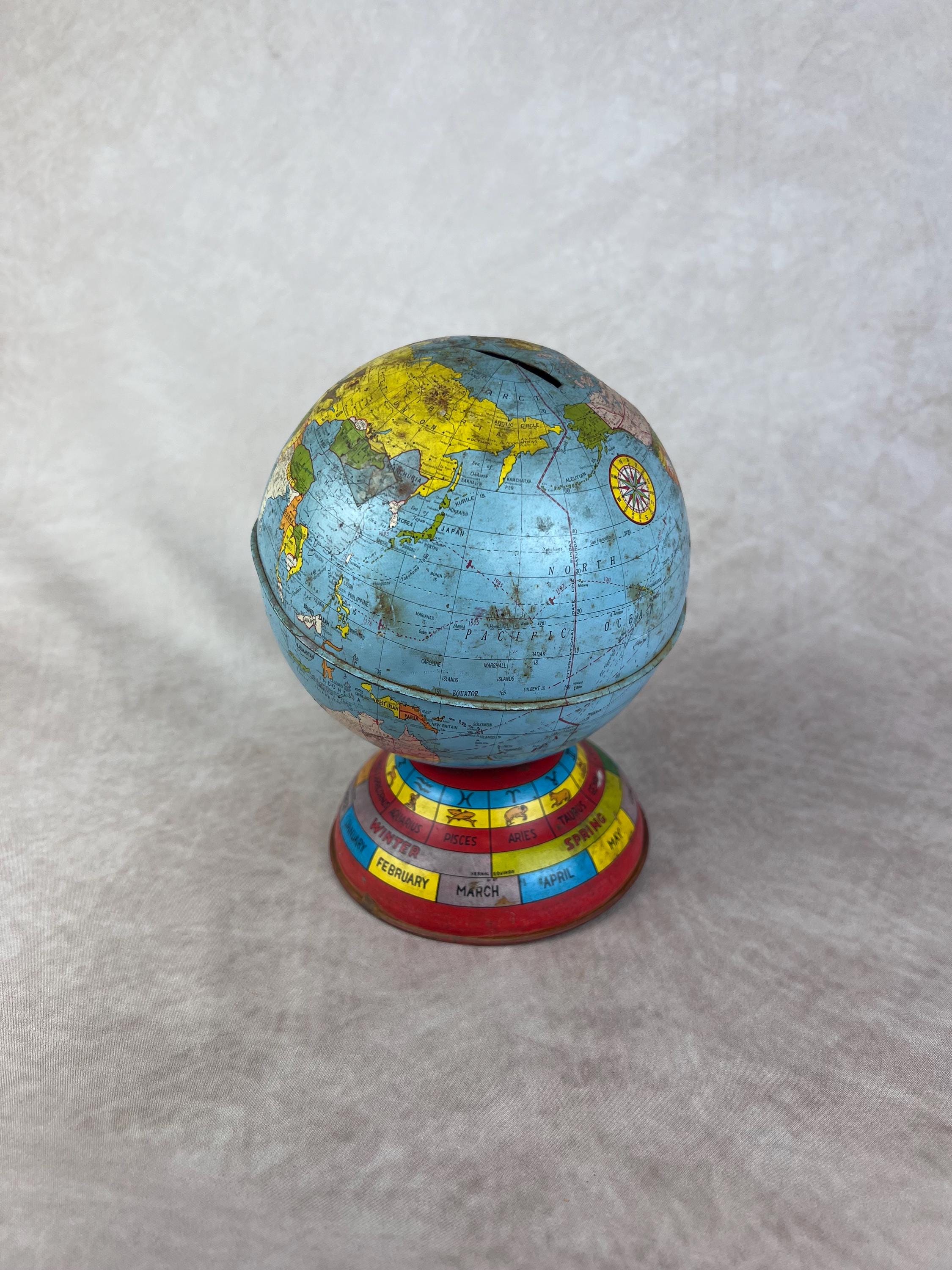 Vintage Early 1950s Globe Coin Bank Tin - Etsy