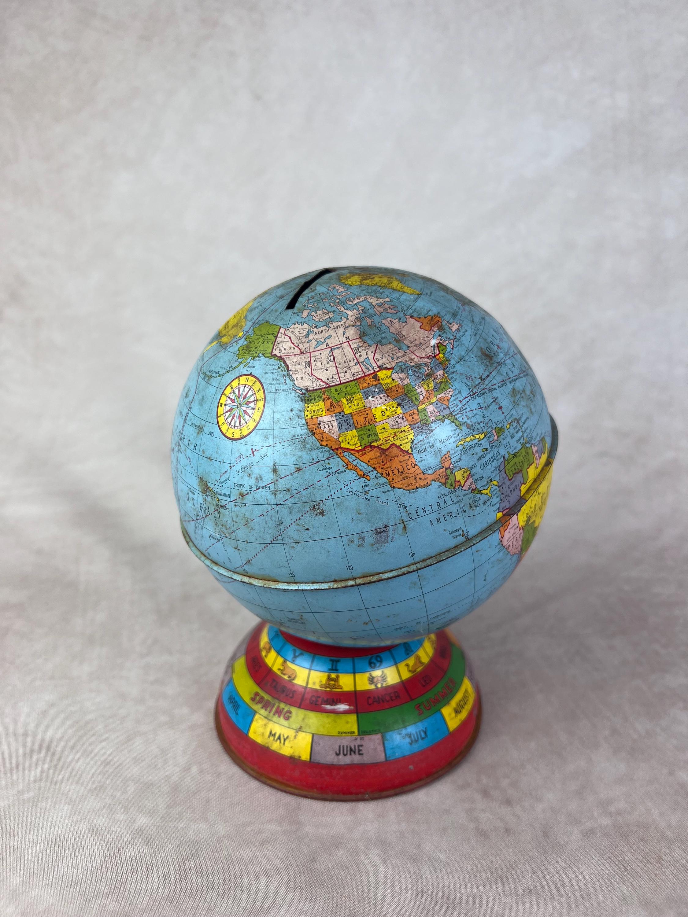 Vintage Early 1950s Globe Coin Bank Tin - Etsy